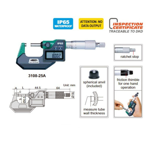 INSIZE DIGITAL OUTSIDE MICROMETER 0-25MM IP65 RATED 3108-25A - Toolchamp.in